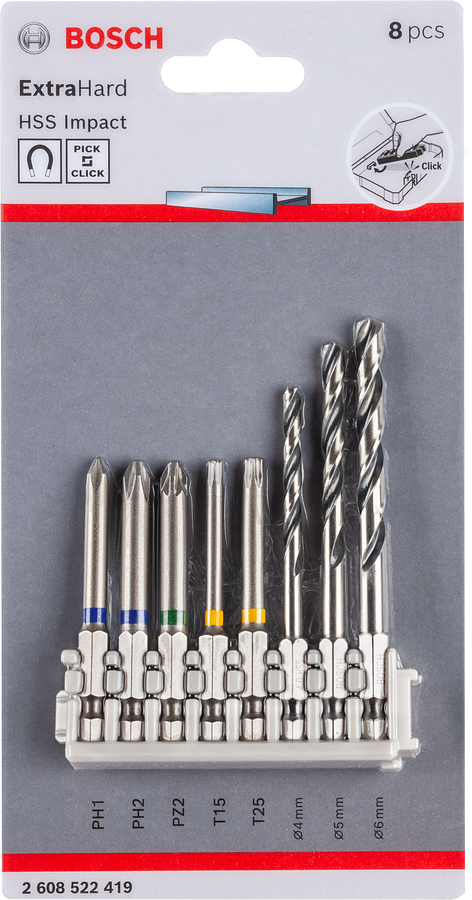 Pick & Click Extra Hard Screwdriver and HSS Impact Drill Bit Mixed Pack ...
